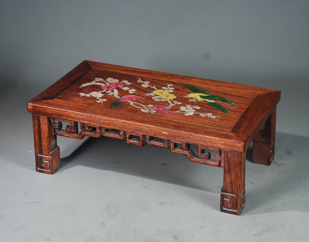 Chinese Pure Hand-carved Rosewood Inlaid Flower and Bird Pattern Small ...