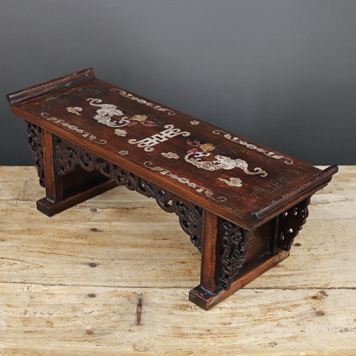 Chinese Hand Carved Natural Rosewood Inlaid Auspicious Beast Patterns ...