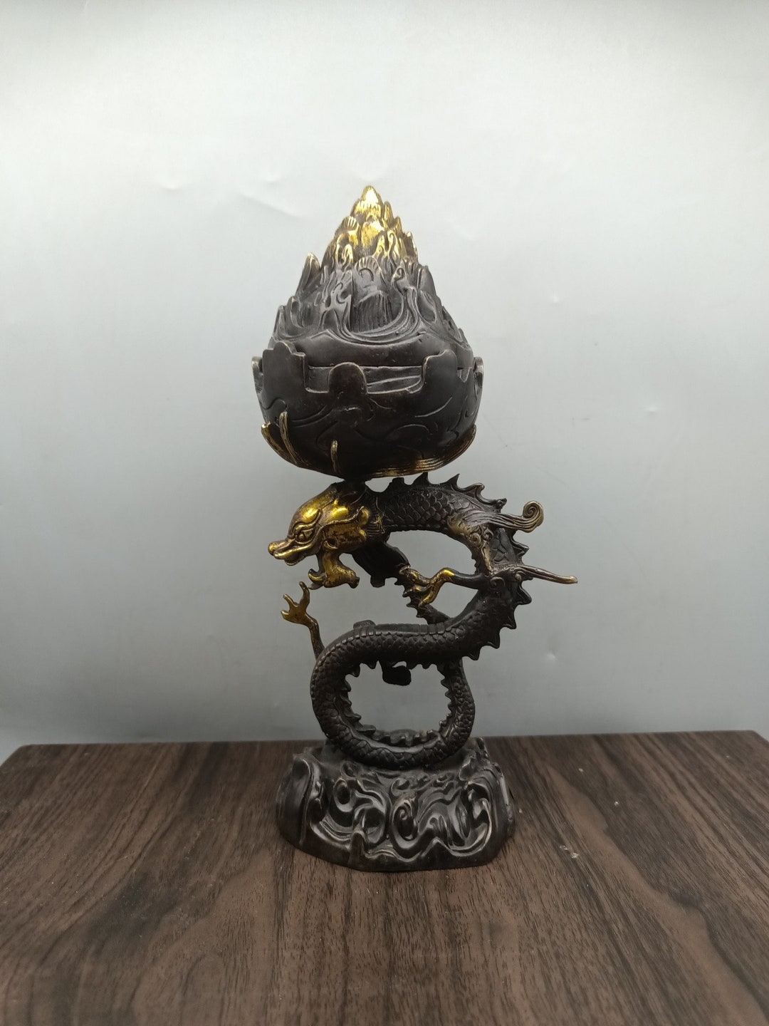 Chinese Antique Hand Carved Pure Copper Exquisite Dragon Boshan Incense ...