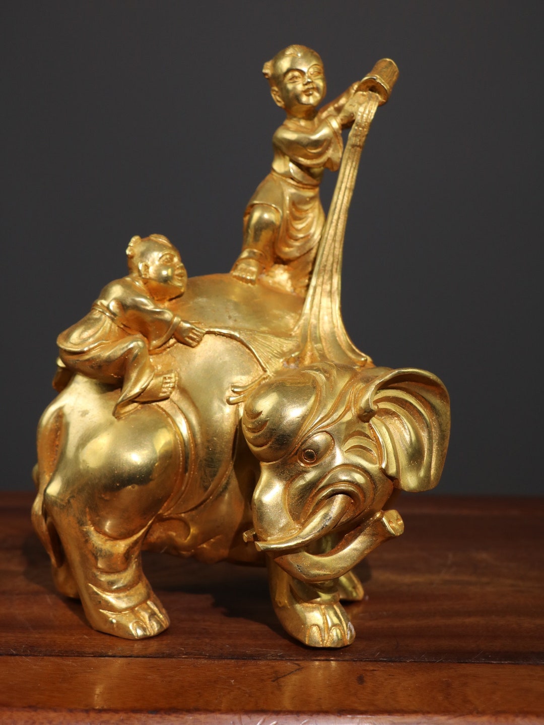 Chinese Pure Hand-carved Pure Copper Gilt Auspicious Ruyi Statue ...