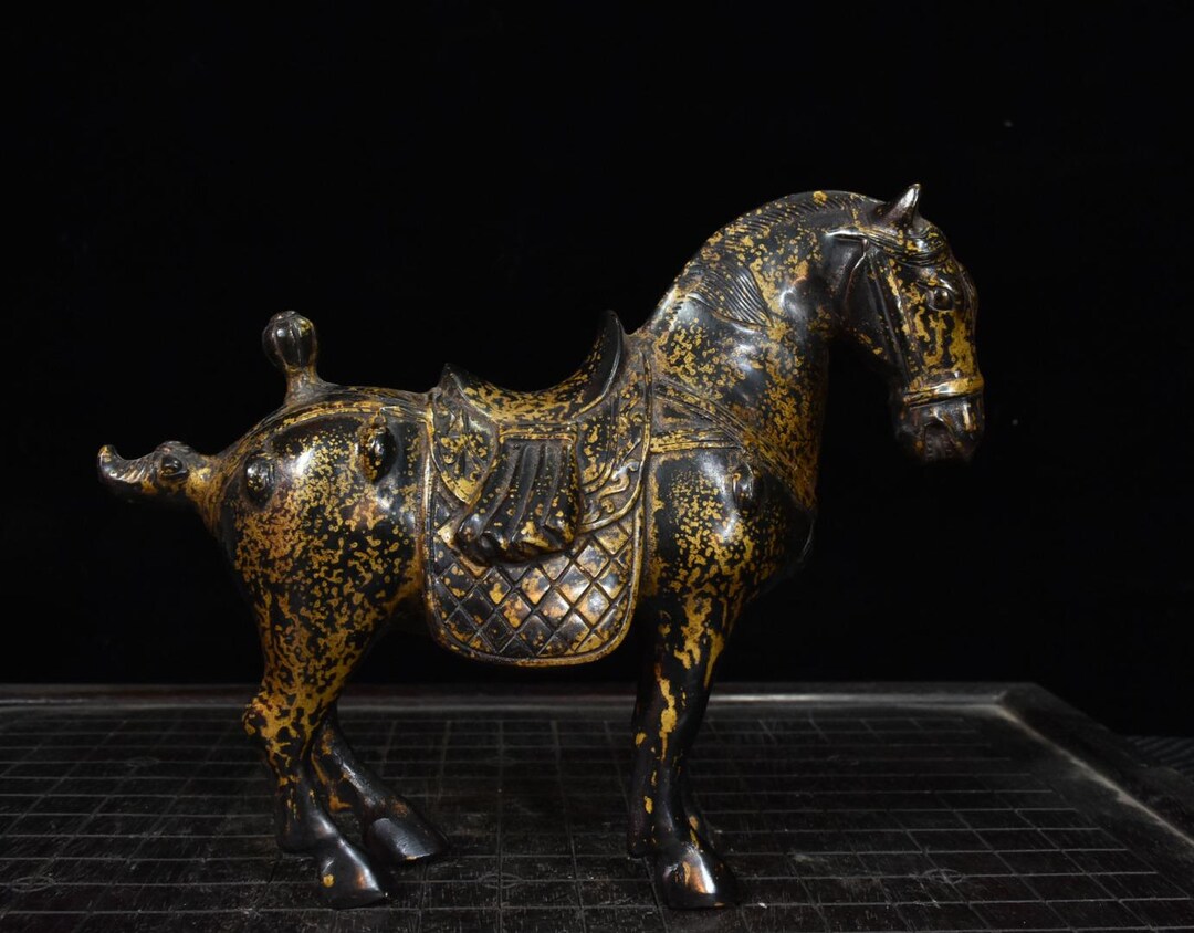 Chinese Antique Hand Carved Pure Copper Tang Horse Statue Ornament ...