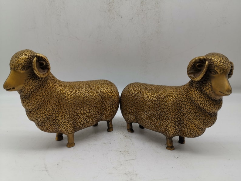 Chinese Pure Hand-carved Pure Copper Brass Ruyi Small Sheep Statue a ...