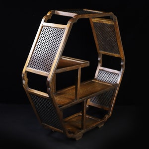 Chinese Hand Carved Natural Rosewood Hollow Out Hexagonal Bogu Shelf ...