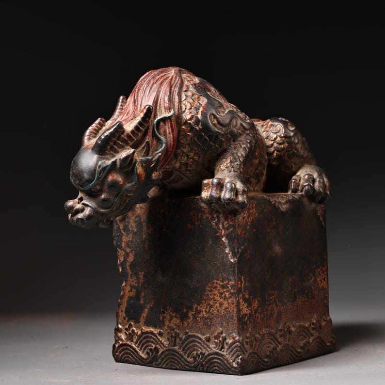 Chinese Antique Hand Carved Pure Copper Auspicious Beast Statue ...