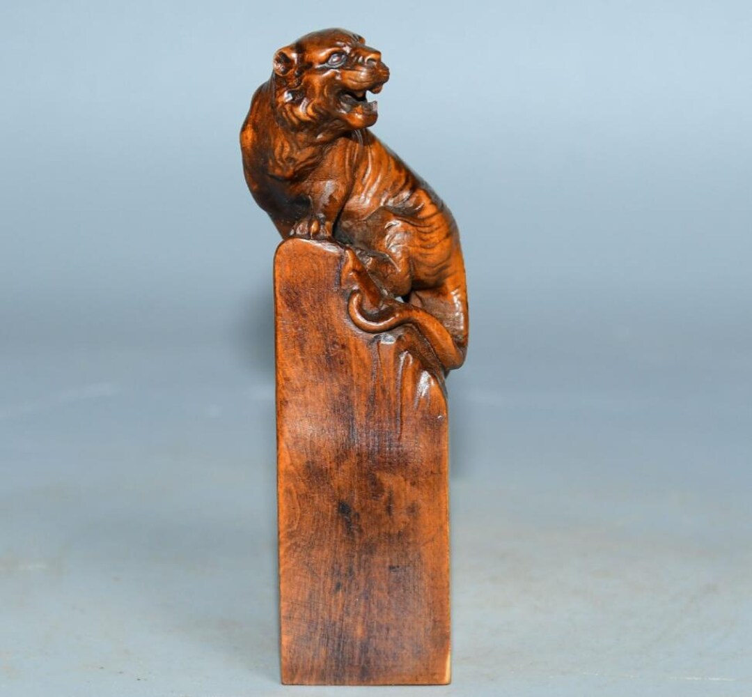 Chinese Natural Boxwood Tiger Statues Small Ornaments Are Pure Hand ...
