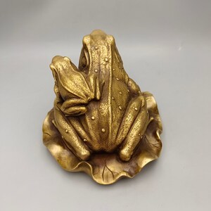 Chinese Antique Pure Copper Lotus Leaf Frog Statue Hand Carved Brass ...