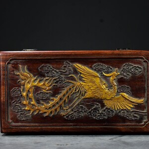 Chinese Antique Hand Carved Rosewood Phoenix Pattern Gilt Jewelry Box ...