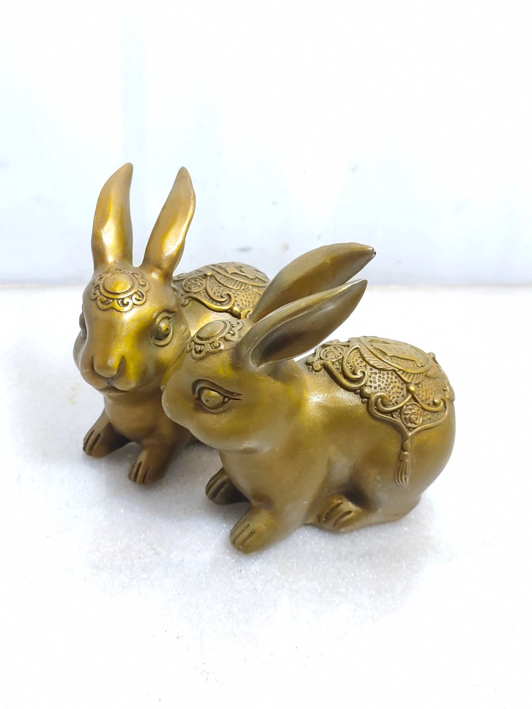 Chinese Pure Hand Carved Brass Lucky Rabbits Ornaments a Pair,exquisite ...