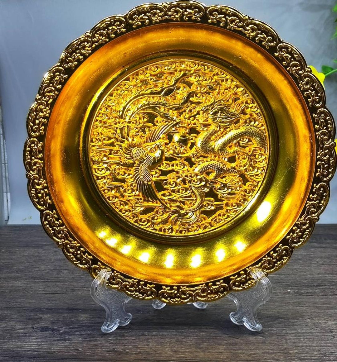 Collect Pure Hand-carved Exquisite Pure Copper Gilt Dragon and Phoenix ...