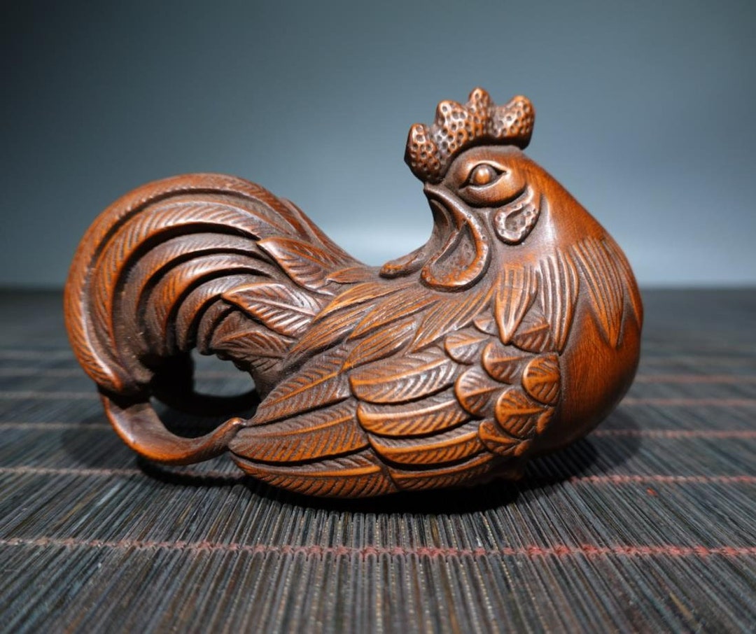 Chinese Antique Natural Boxwood Chicken Statue is Pure Hand Carved ...