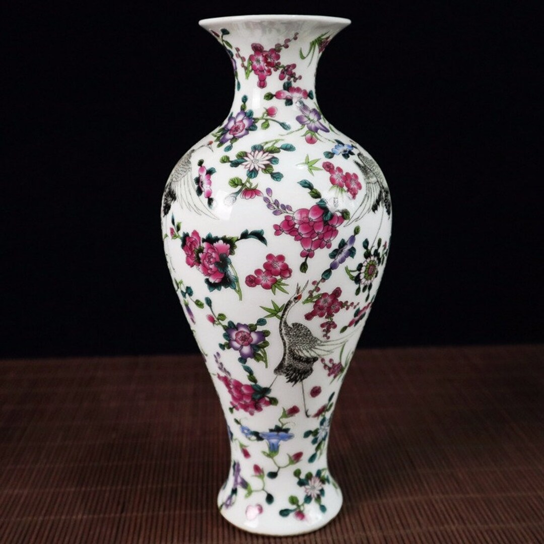 Pastel Flower and Crane Pattern Porcelain Vase Ceramic Vase Home ...