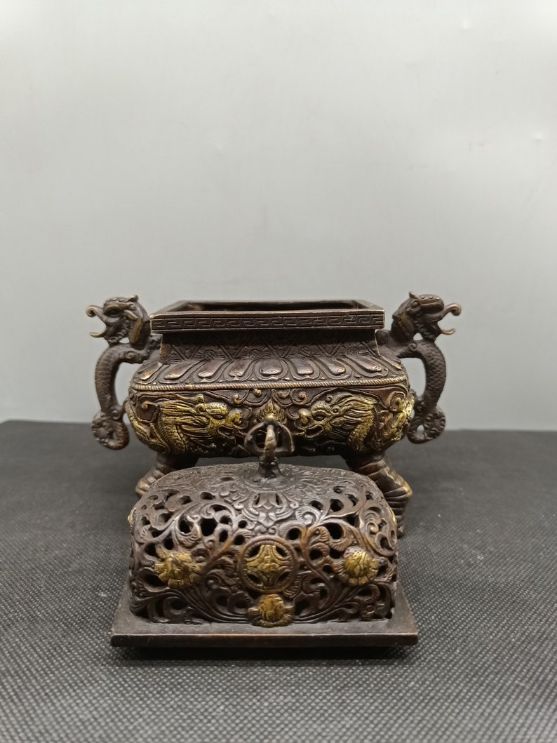 Chinese Antique Pure Copper Dragon Incense Burner Statue Hand - Etsy