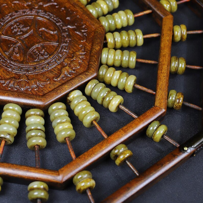 Chinese Antique Handmade Carved Rosewood Inlaid Jade Beads Abacus and ...