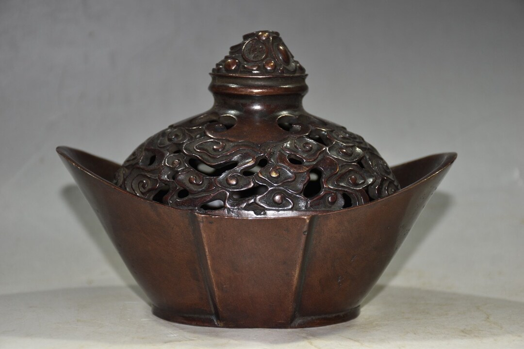 Ancient Chinese Pure Copper Red Copper Hand Carved Yuanbao Hollow Out ...