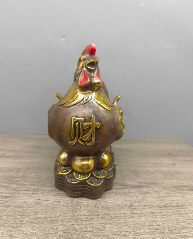 Chinese Antique Pure Hand Carved Pure Copper Gilt Yuanbao Hen Statue ...
