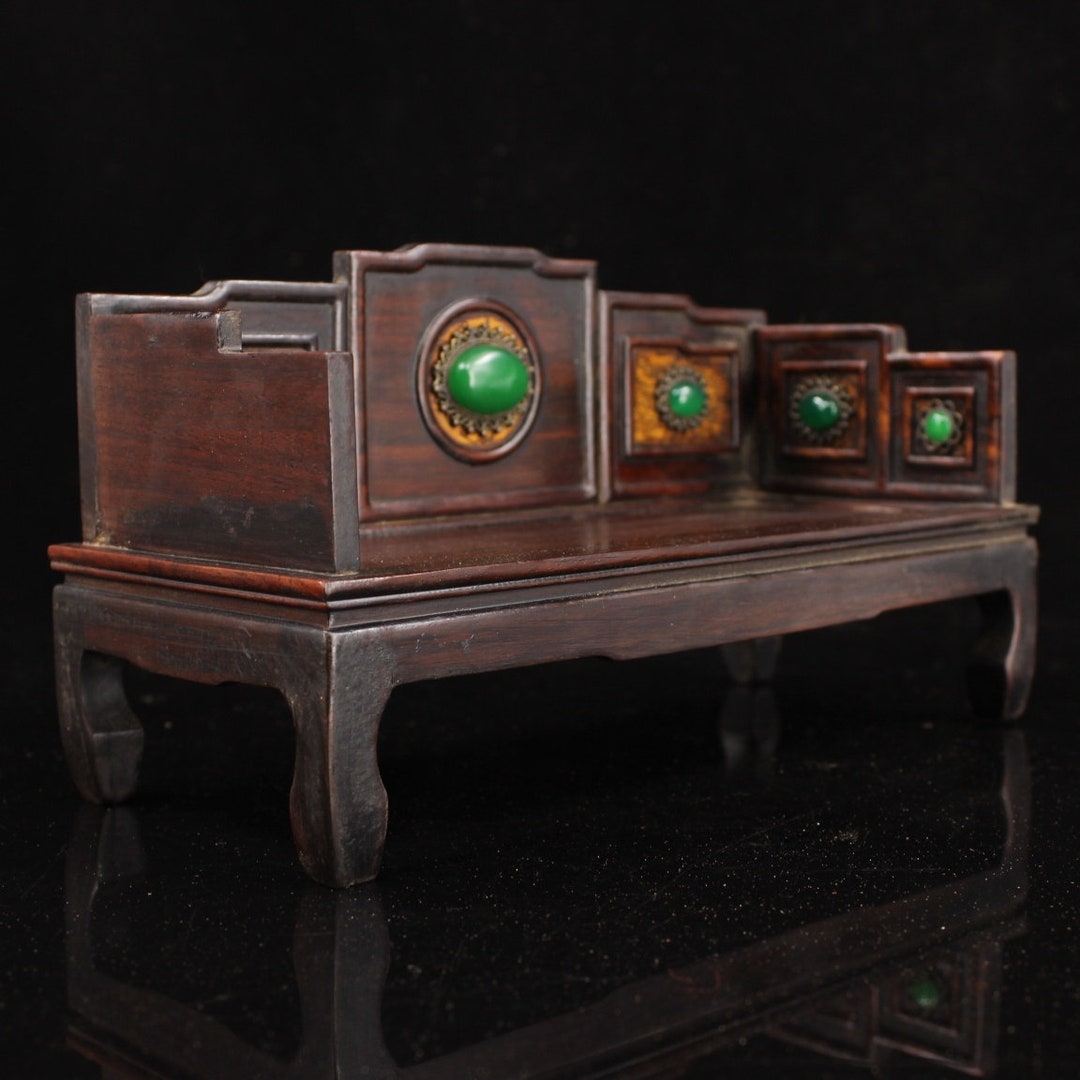 Chinese Antique Pure Hand-carved Mahogany Inlaid Gemstone Arhat Bed ...