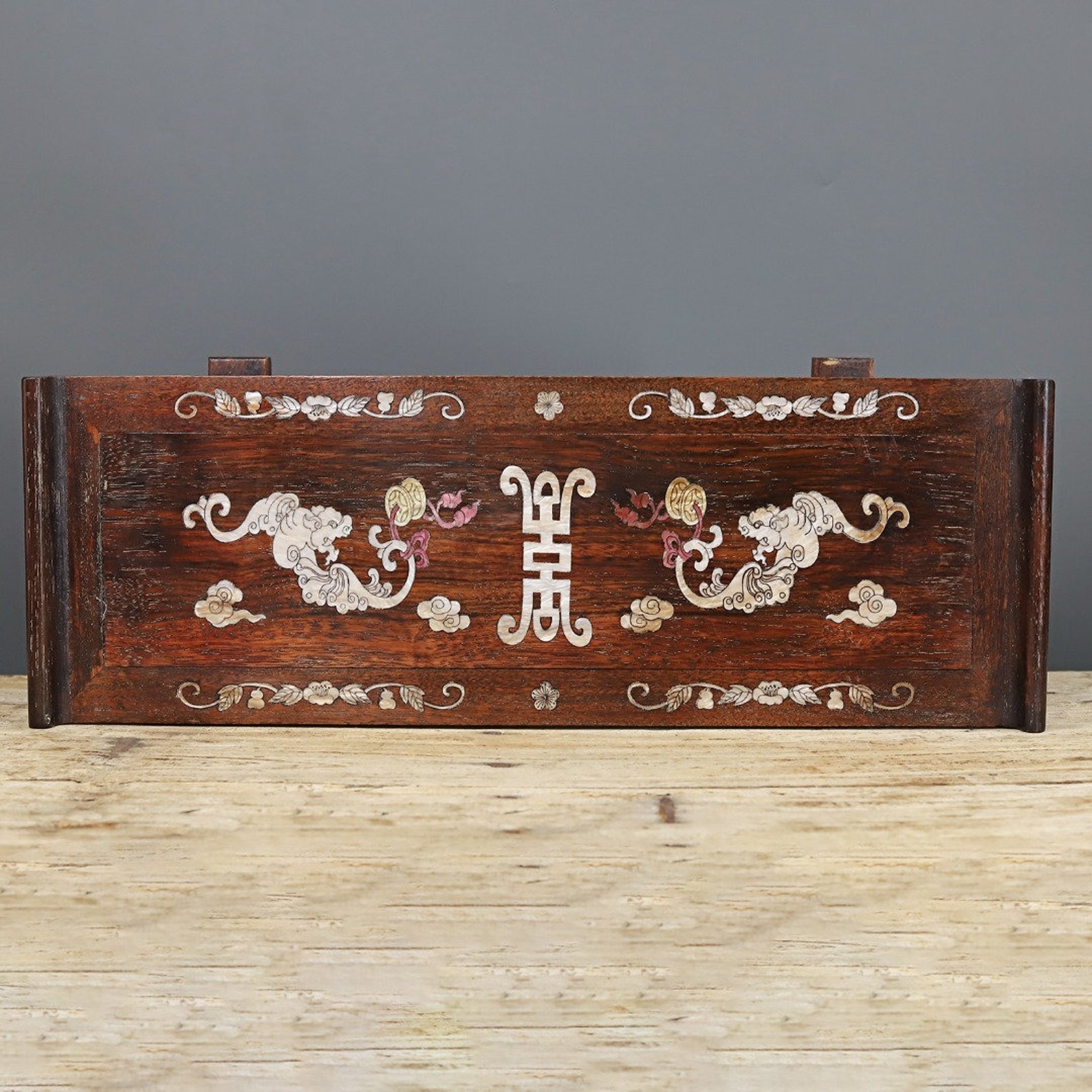 Chinese Hand Carved Natural Rosewood Inlaid Auspicious Beast Patterns ...