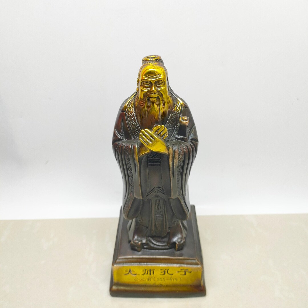 Chinese Antique Pure Copper Gilt Statue Hand Carved Confucius,exquisite ...