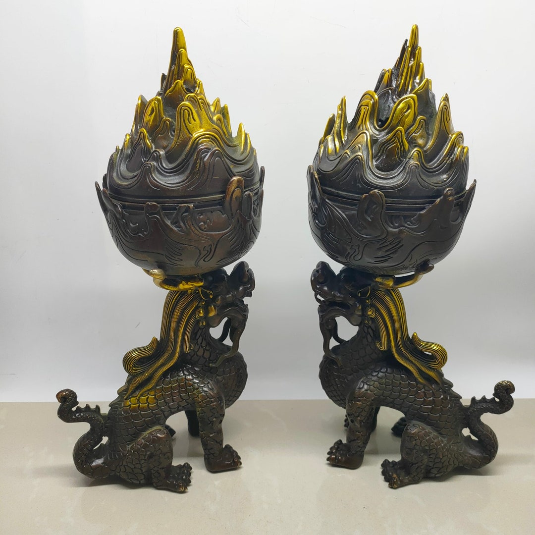 Chinese Antique Hand Carved Pure Copper Gilt Dragon Statue Boshan ...
