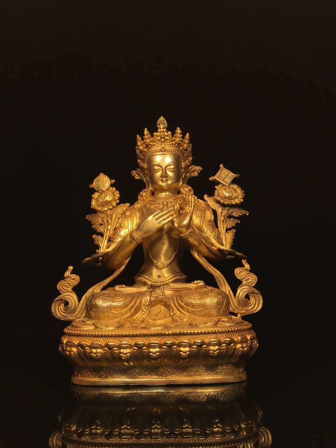 Chinese Antique Collection Hand Carved Pure Copper Gilt Exquisite Green ...