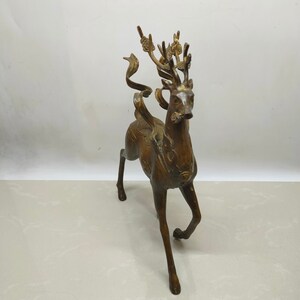 Chinese Pure Hand Carved Pure Copper Brass Lucky Deer Statue Ornaments ...