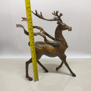 Chinese Pure Hand Carved Pure Copper Brass Lucky Deer Statue Ornaments ...