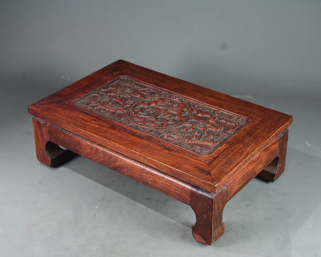 Chinese Pure Hand-carved Rosewood Carved Plum Blossom Pattern Small Tea ...