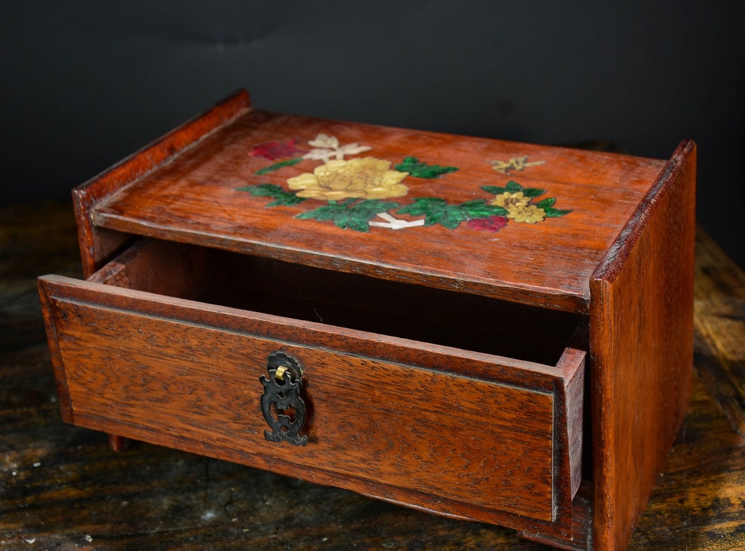 Chinese Hand Carved Natural Rosewood Inlaid Exquisite Pattern Drawer ...