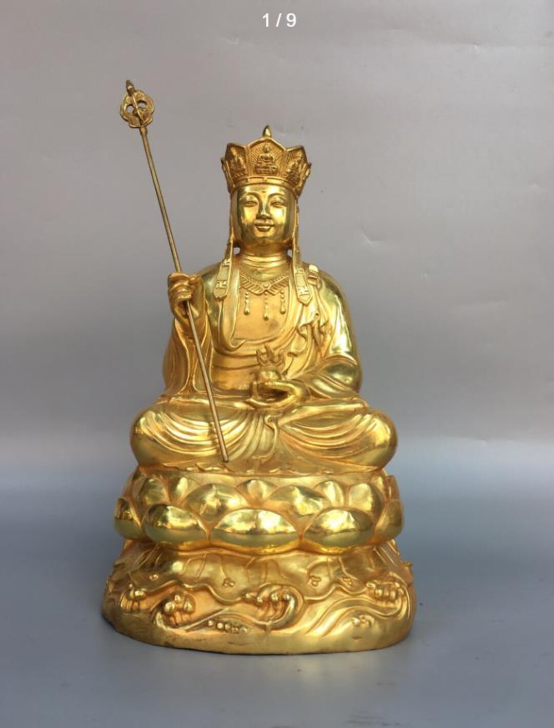 Chinese Antique Pure Hand-carved Pure Copper Gilt Ksitigarbha ...