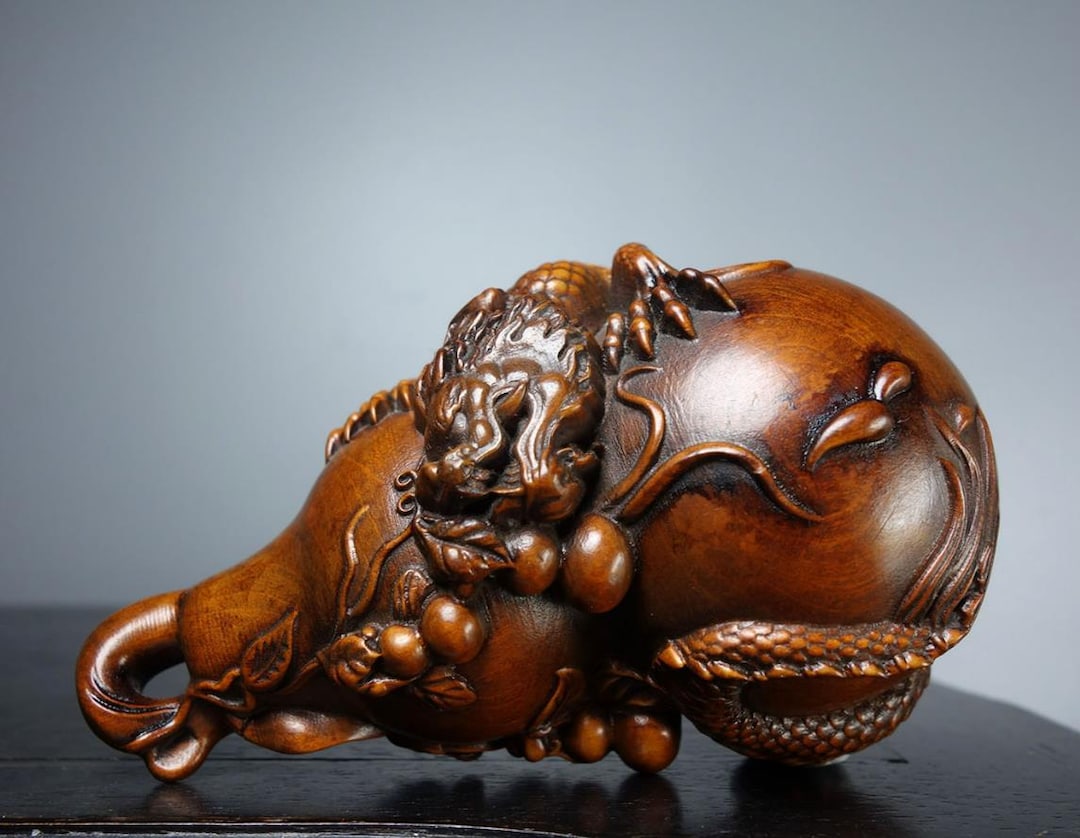 China's Pure Hand-carved Boxwood Dragon Gourd Statue Ornaments ,desktop ...