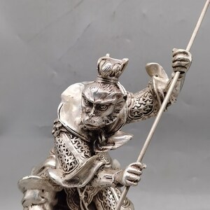 Chinese Antique Pure Hand-carved Rare White Copper Monkey King Monkey ...