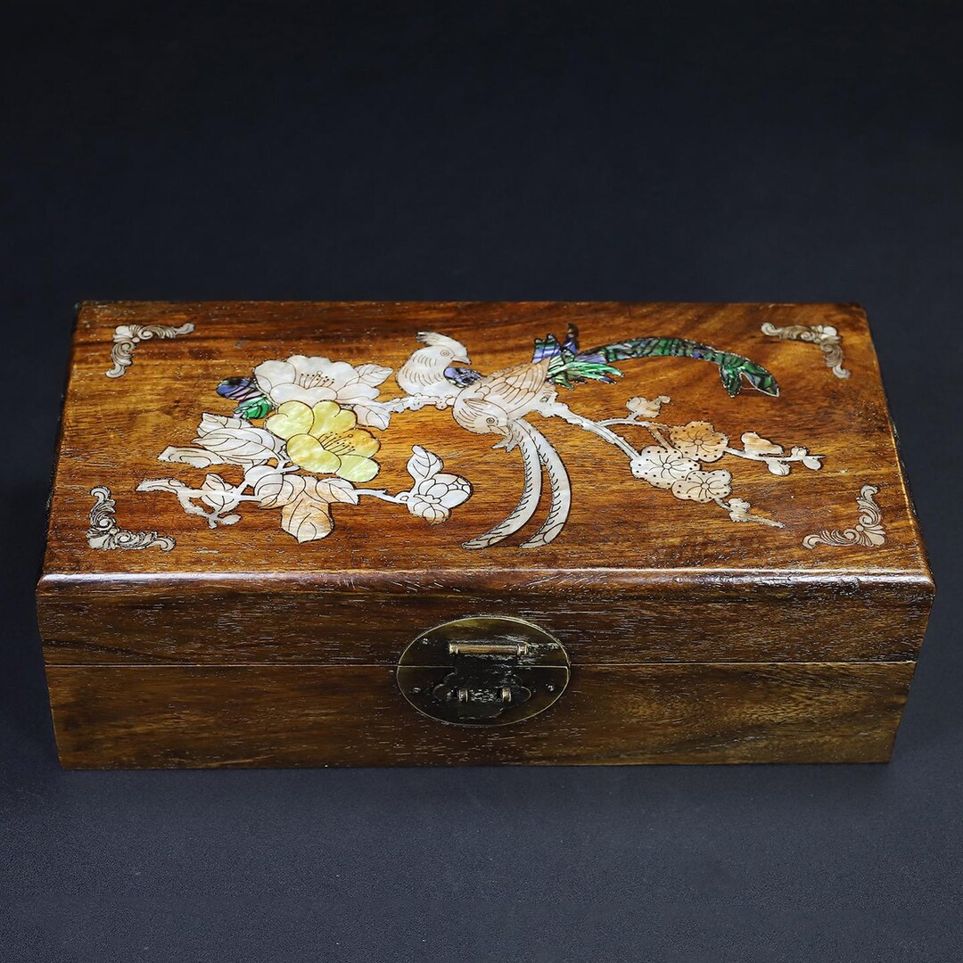 Chinese Antique Hand Carved Rosewood Inlaid Shell Flower and Bird ...