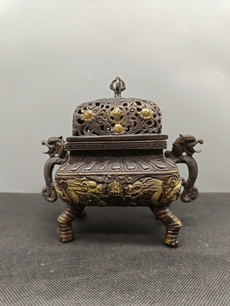 Chinese Antique Pure Copper Dragon Incense Burner Statue Hand - Etsy