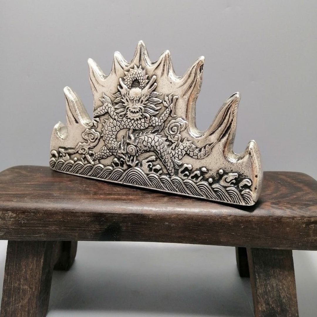 Chinese Antique Tibetan Silver Dragon Pattern Pen Holde Hand Carved Pen ...