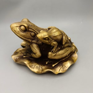 Chinese Antique Pure Copper Lotus Leaf Frog Statue Hand Carved Brass ...