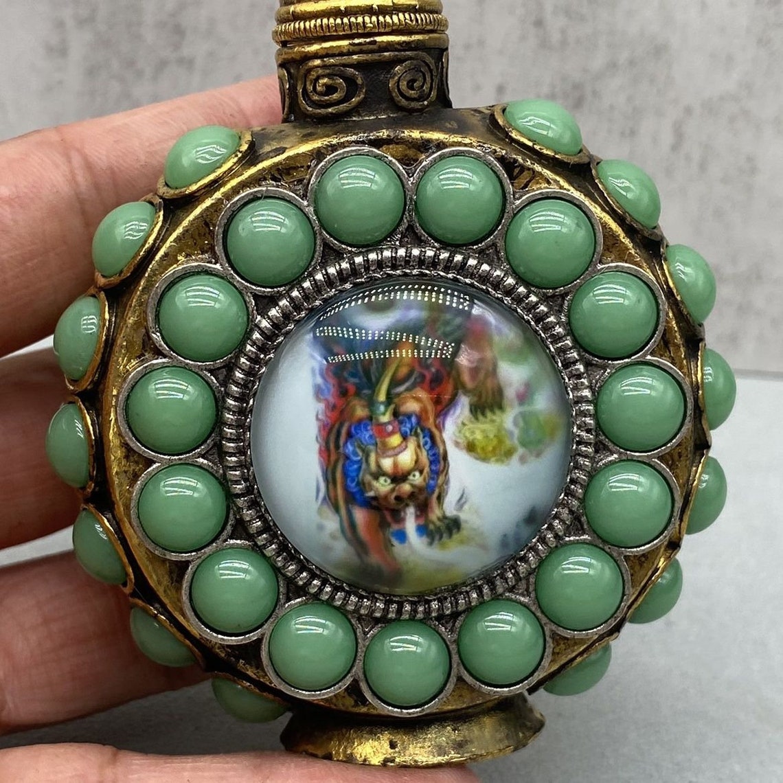 This Antique Pure Copper Snuff Bottle is Inlaid With Gems and ...