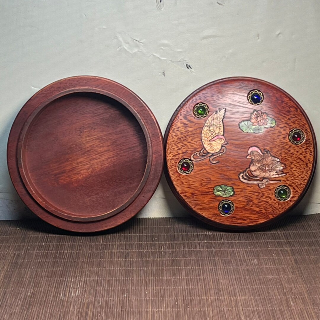 Chinese Pure Hand-carved Natural Rosewood Inlaid Mandarin Duck Pattern ...