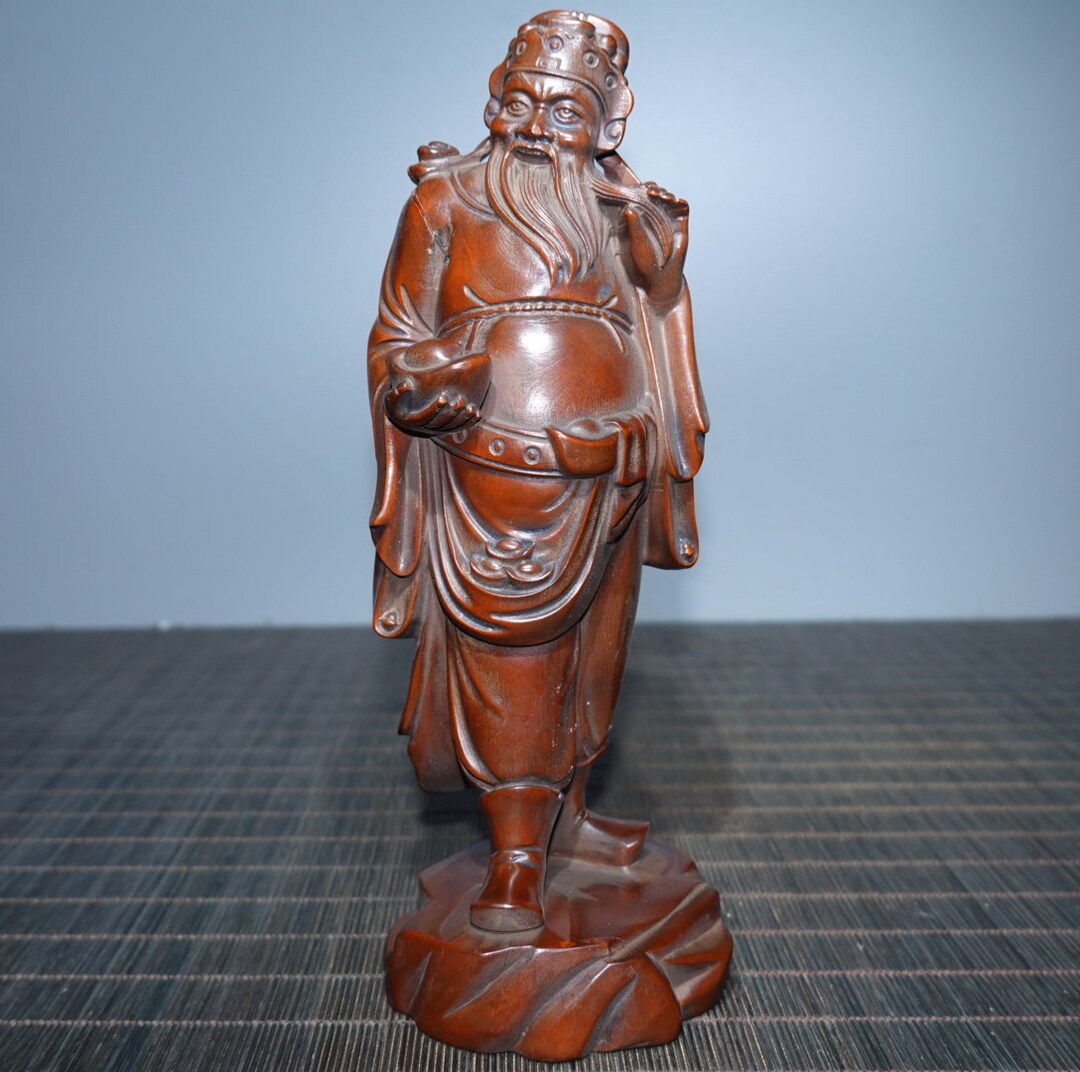 China's Ancient Natural Boxwood Statue of the God of Wealth is Pure ...