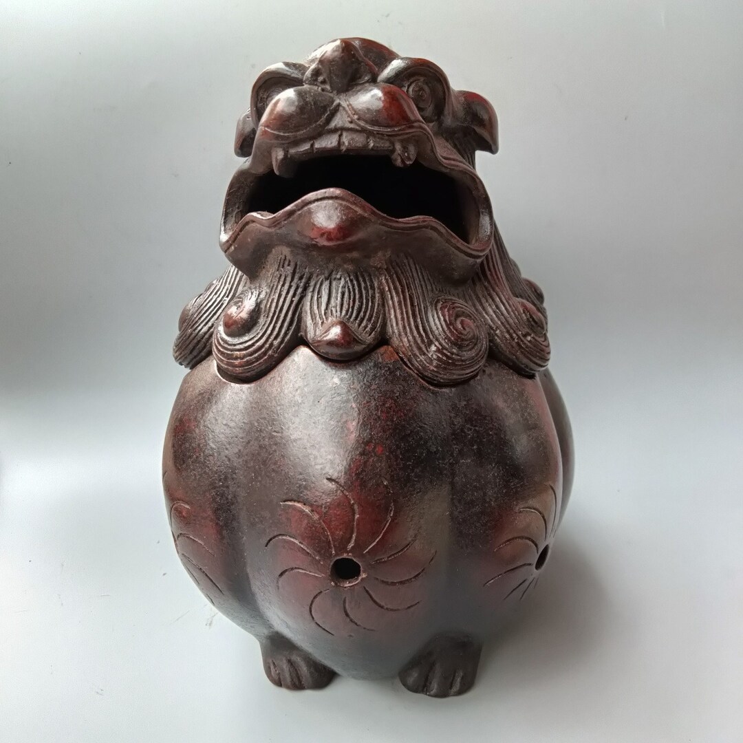 Chinese Antique Pure Copper Red Copper Handmade Carved Lion Beast ...