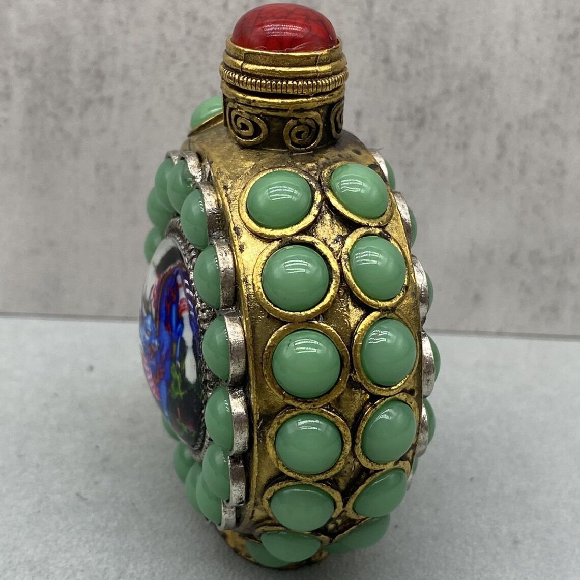 This Antique Pure Copper Snuff Bottle is Inlaid With Gems and ...