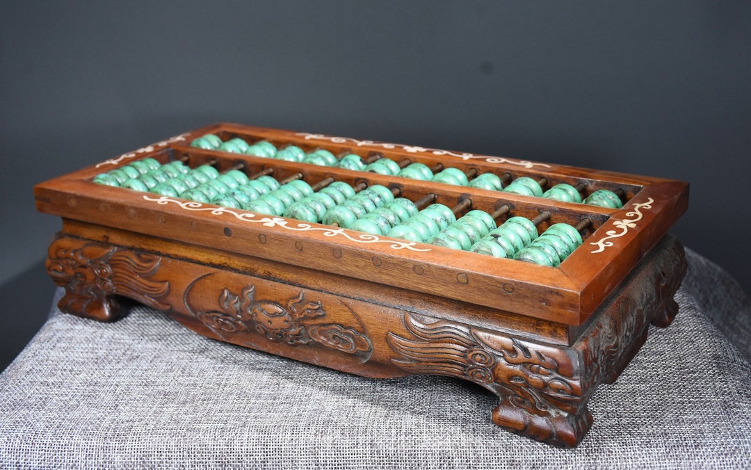 Chinese Pure Hand-carved Rosewood Turquoise Abacus Table Home Decor ...
