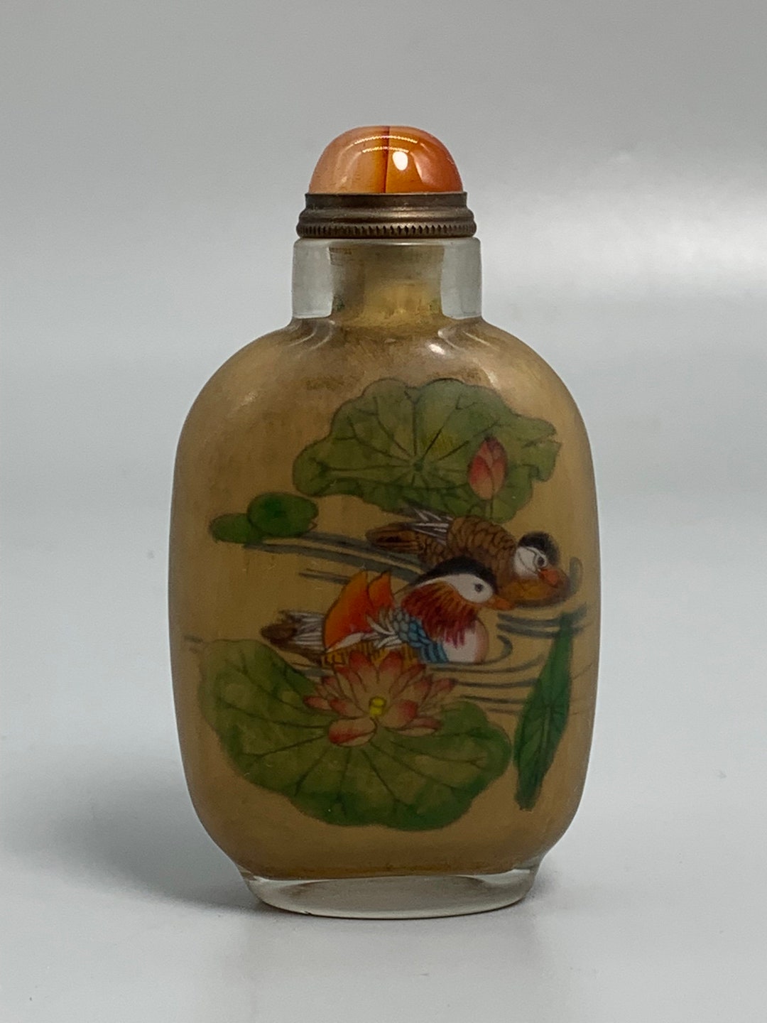 Chinese Handmade Glass Painted Lotus Mandarin Duck Pattern Vase and ...