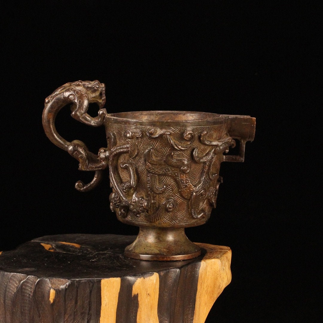 Chinese Antique Bronze Carving Copper Wine Cup Teacup, Precious and ...