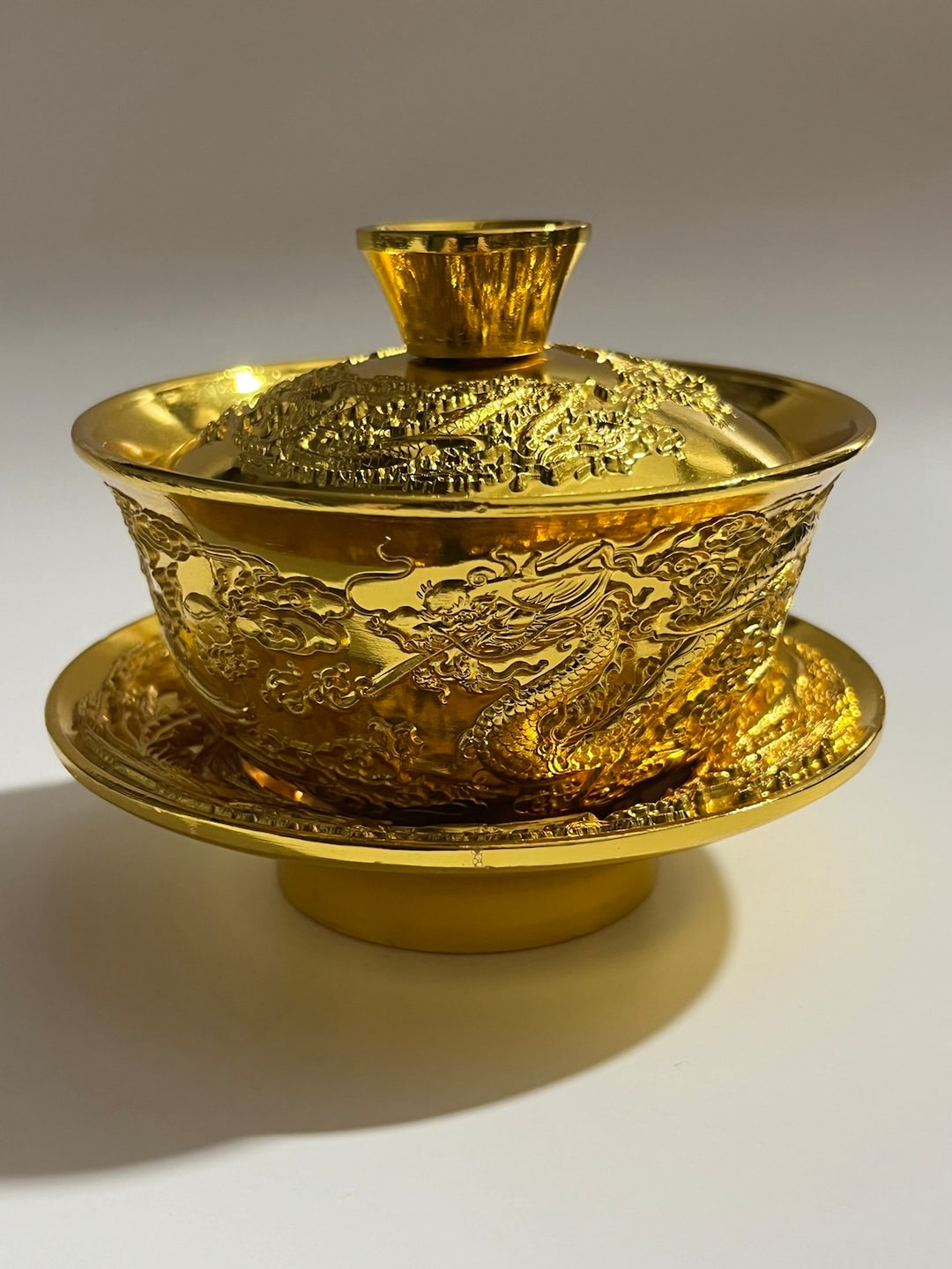 Chinese Pure Hand Arved Pure Copper Gilt Dragon and Phoenix Pattern ...