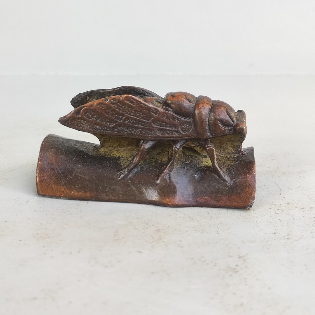 Antique Pure Copper Hand Carved Cicada Statue,tea Pet Statue,home Decor ...