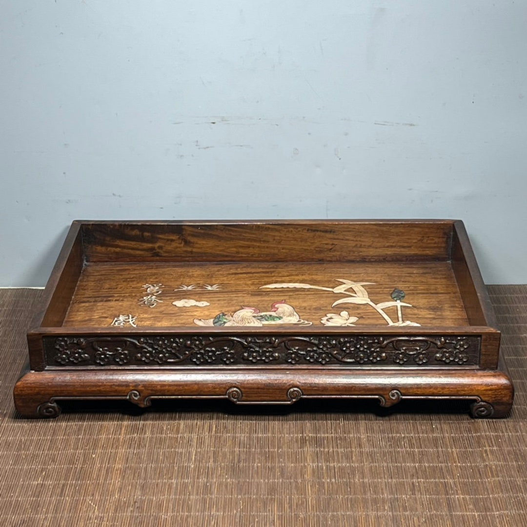 Chinese Pure Hand-carved Rosewood Inlaid Mandarin Duck Pattern Tea Tray ...
