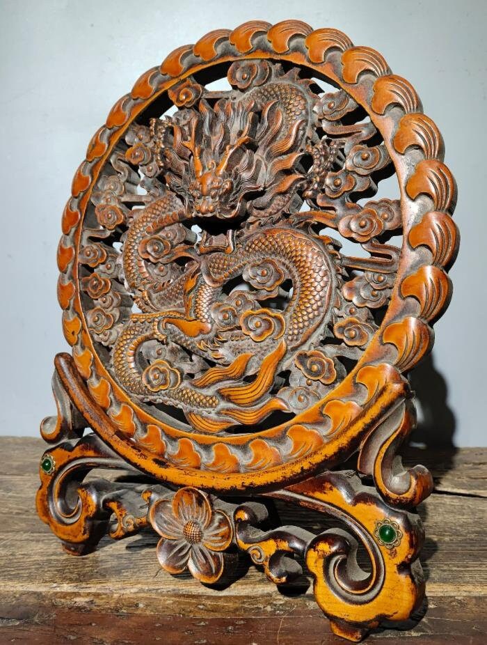 Ancient Chinese Boxwood Dragon Statue Screen - Etsy