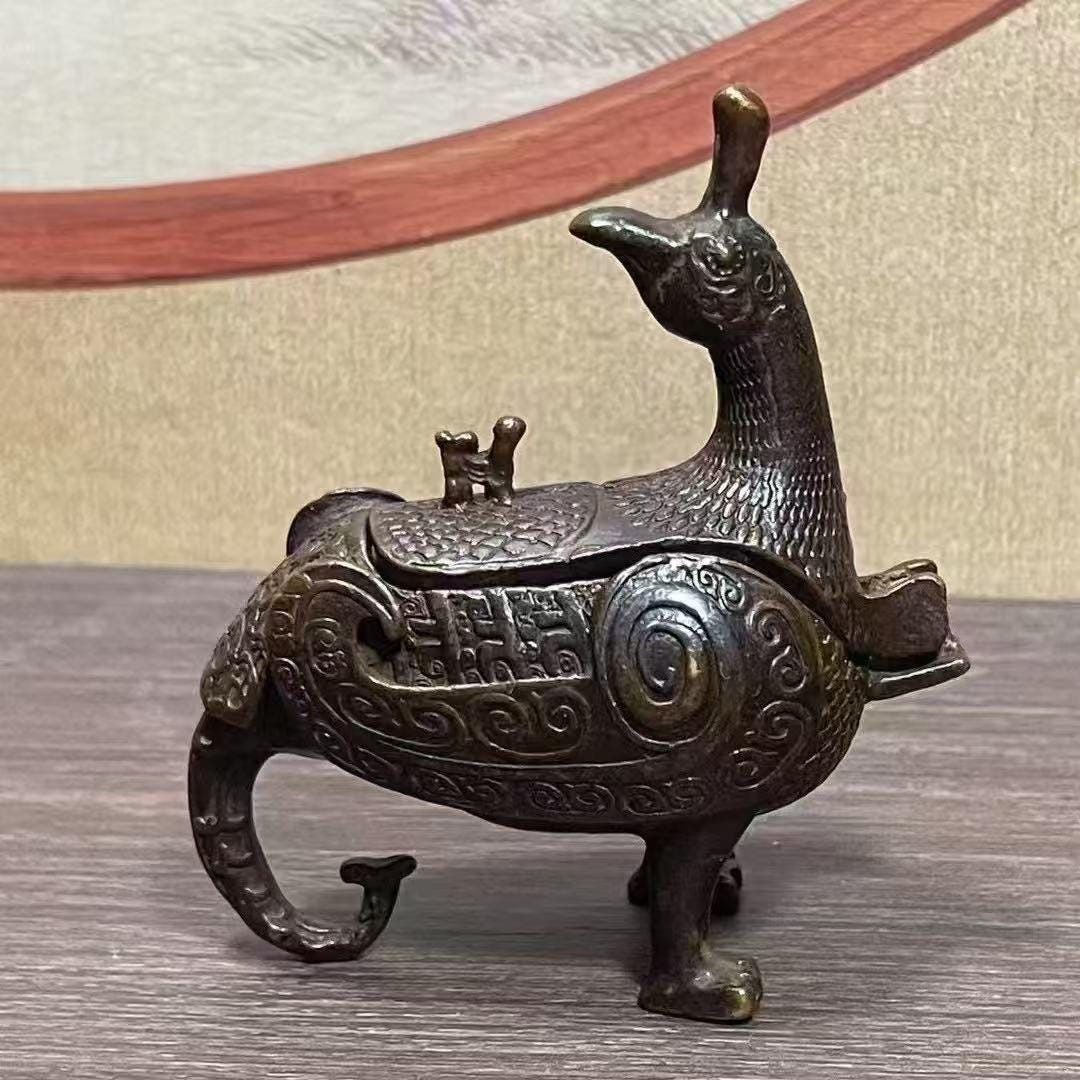 Chinese Handmade Carved Copper Bird Statue Incense Burner Decoration ...