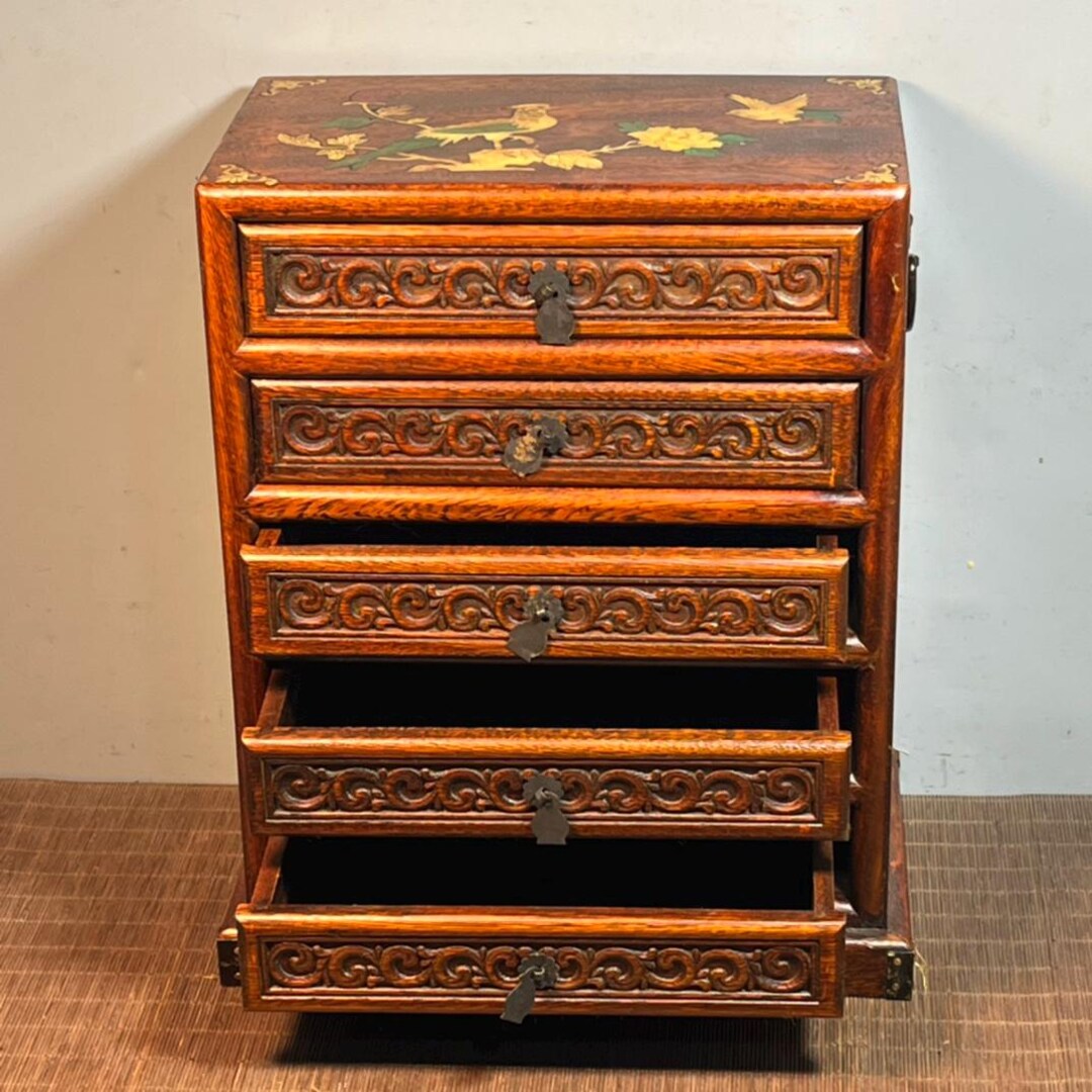 Chinese Antique Handmade Carved Natural Rosewood Inlaid Exquisite ...