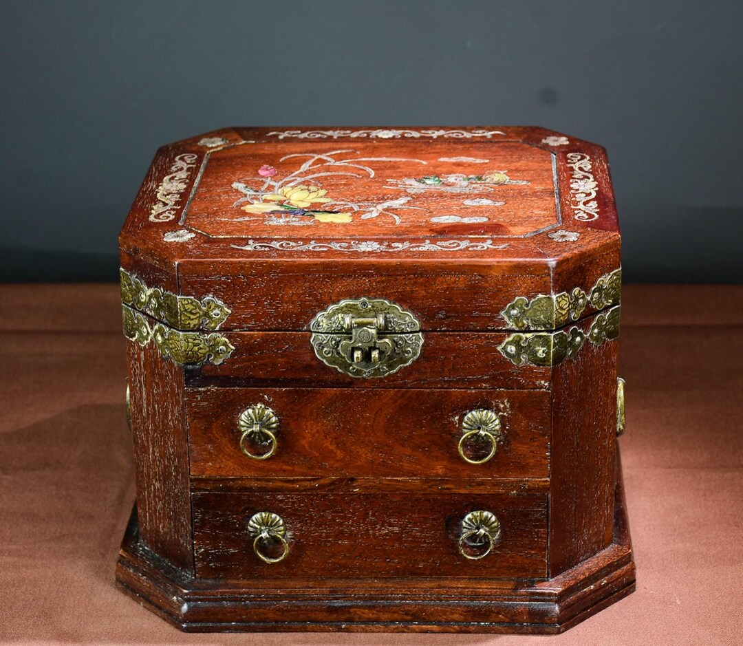 China's Antique Natural Rosewood Inlaid Mandarin Duck Pattern Jewelry ...
